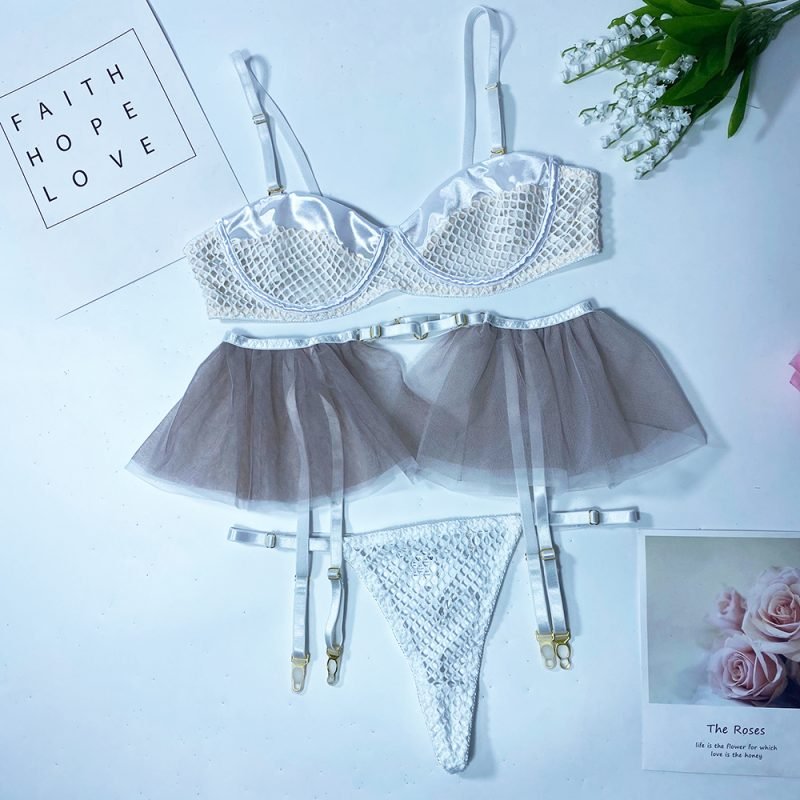 Ellolace Sexy Lingerie Mesh Patchwork Fancy Underwear Ruffle Garters ...